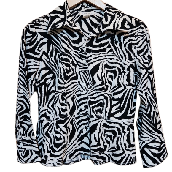 david n | Tops | David N S Zebra Print Linen Mix Light Fitted Button Up ...
